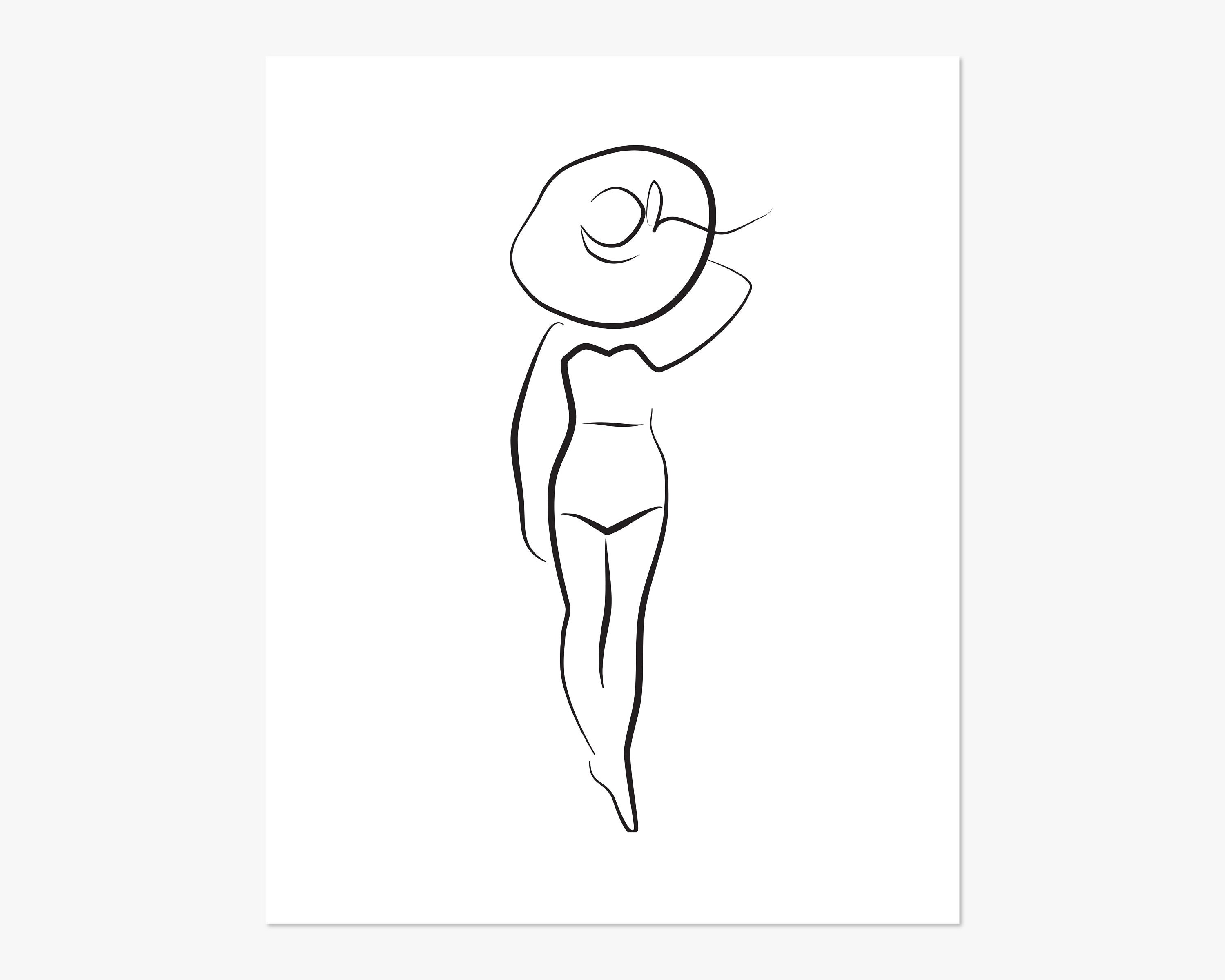 PRINTABLE Minimal Line Art Woman Sunbathing Girl Print - Etsy