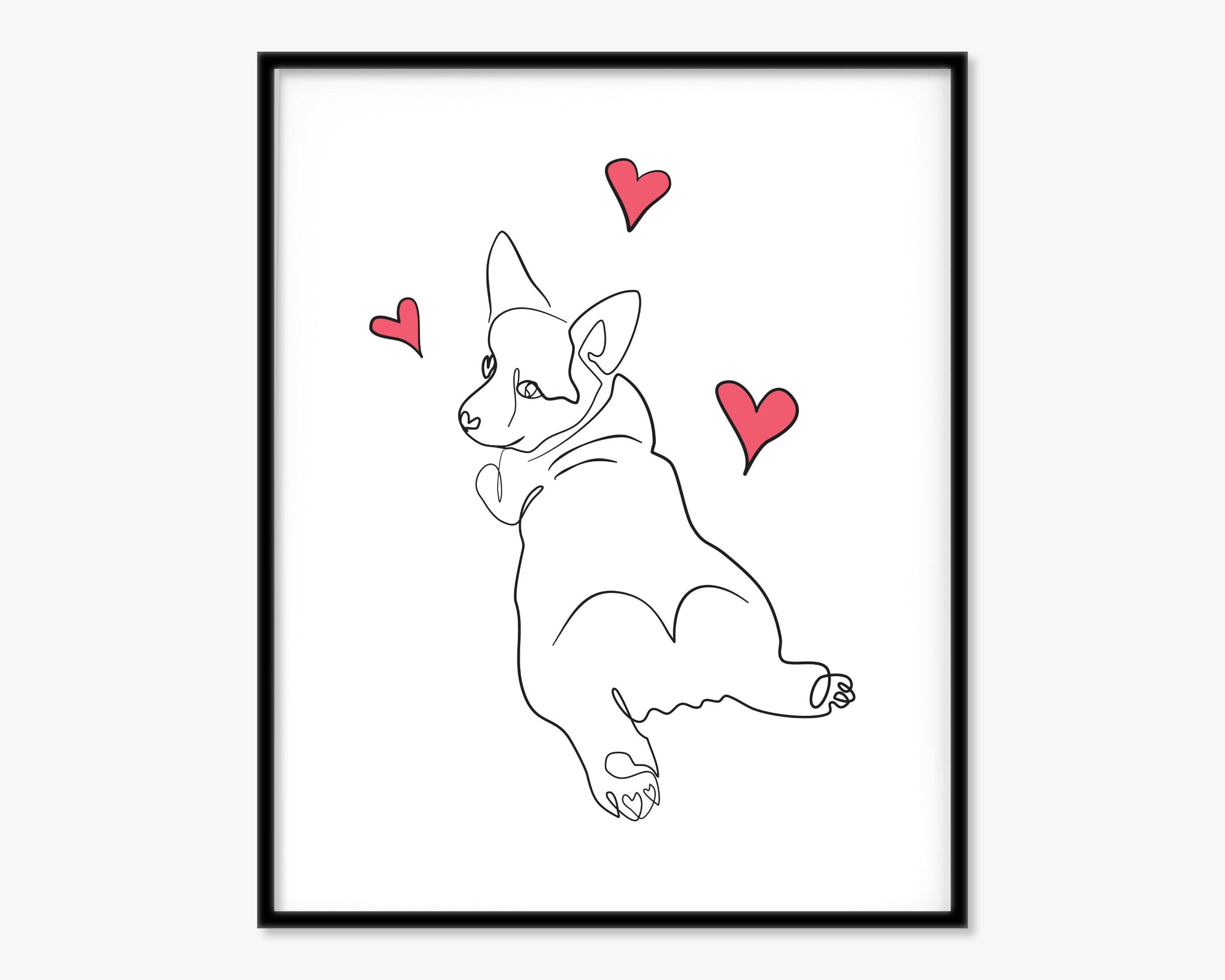 PRINTABLE Corgi Lover Line Art, Corgi Decor, Dog Wall Art, Pet Drawing ...