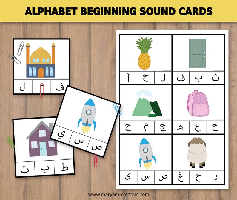 Arabic Alphabet Clip Cards: Beginning Sounds, Arabic Words, الحروف ...