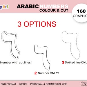 160 Arabic Numbers Colour and Cut Clipart, Tracing, Cutting, Colouring ...