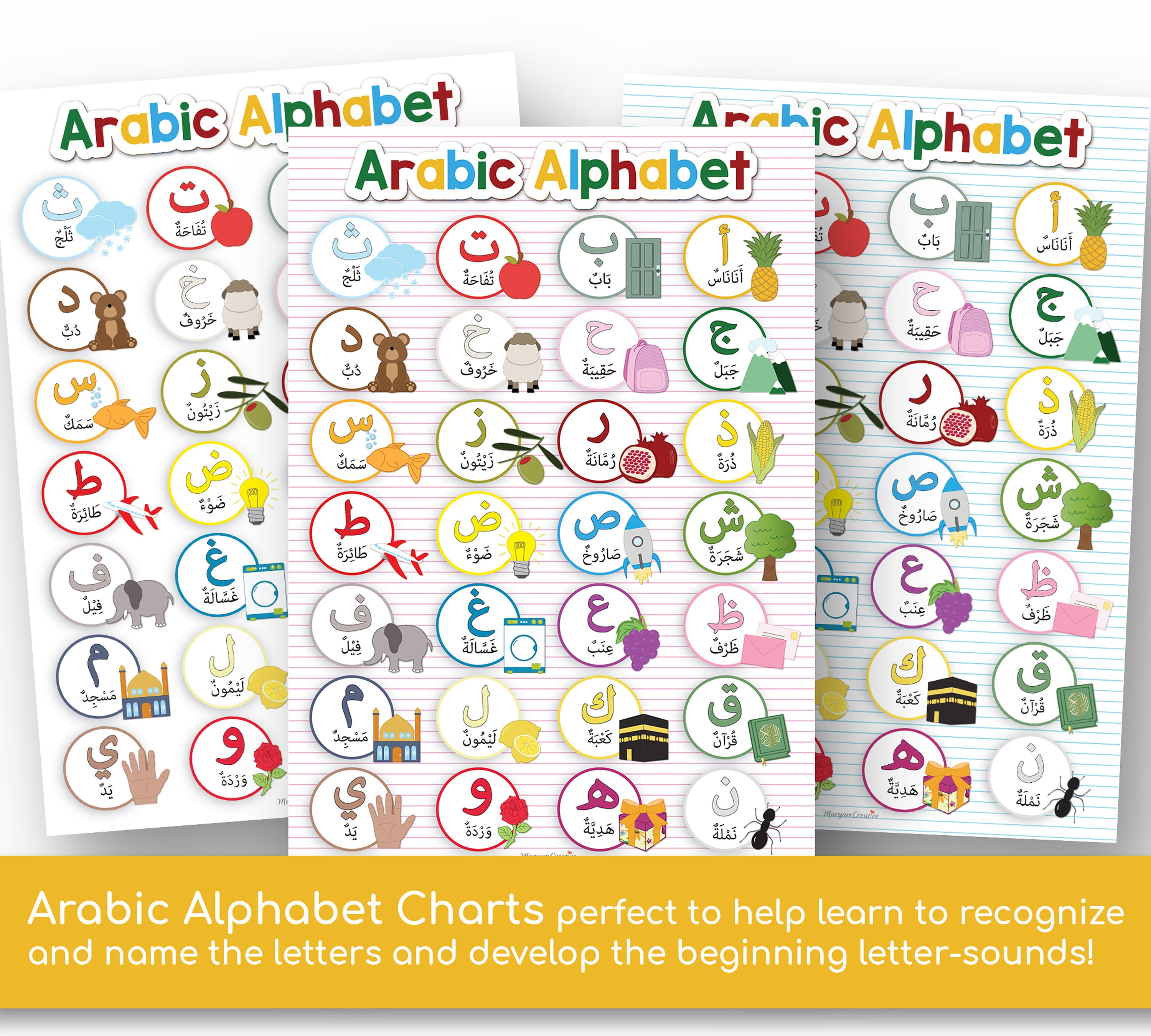 8 Arabic Alphabet Charts, Arabic Letters, Phonics, Quran, Homeschool ...