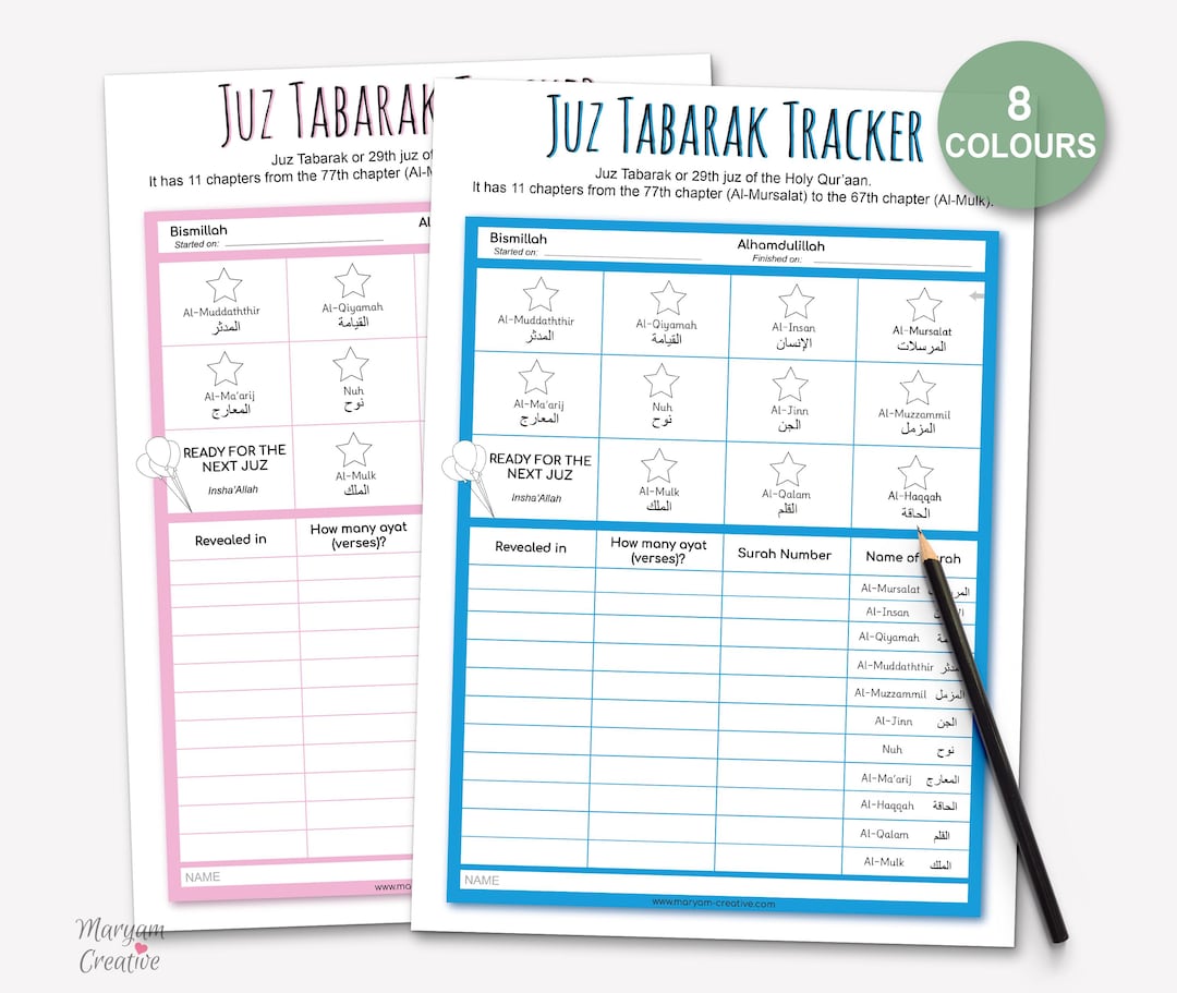 Juz Tabarak Tracker, 8 Colourful Charts (PDF Download) - Etsy