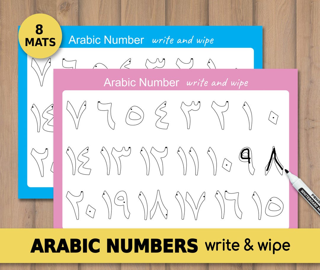 Arabic Number Write and Wipe Mats, Handwriting Practice, الارقام ...