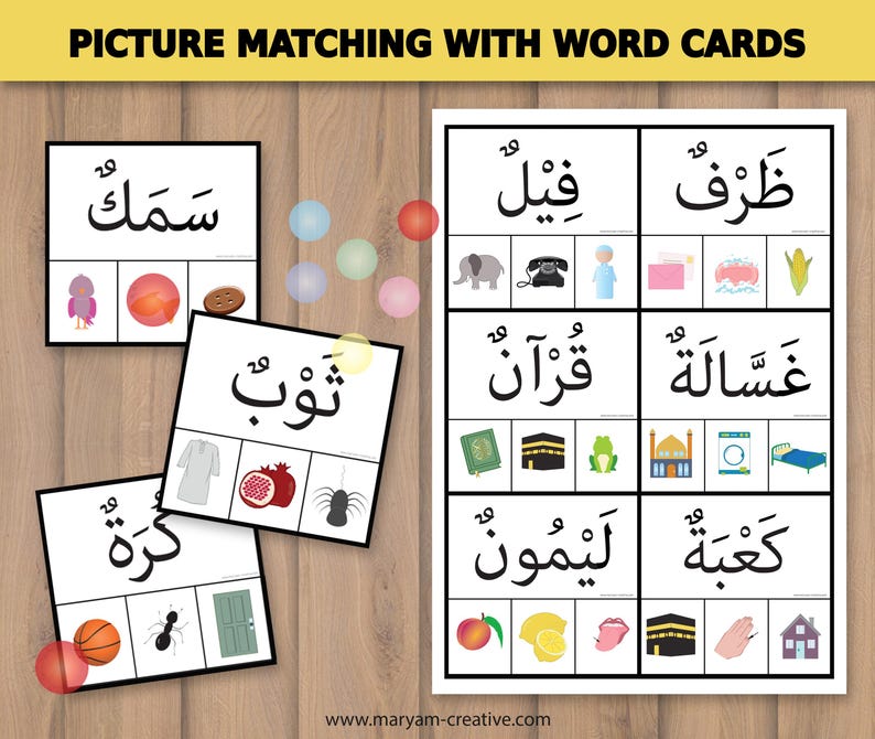 Arabic Alphabet Clip Cards: Beginning Sounds, Arabic Words, الحروف ...