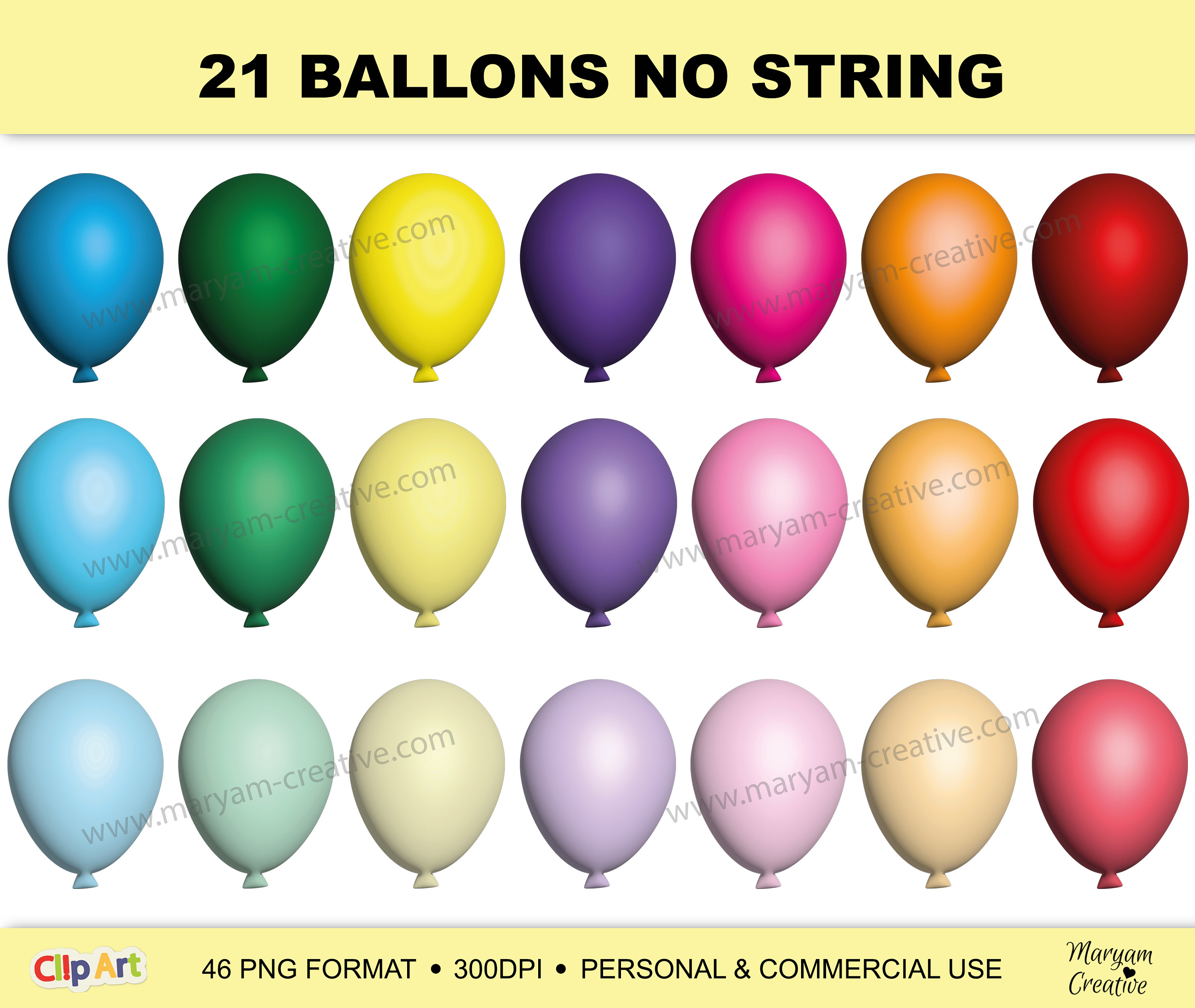 3D Inflated Balloons Clipart, 46 PNG Graphics, Colourful Balloons, Eid ...