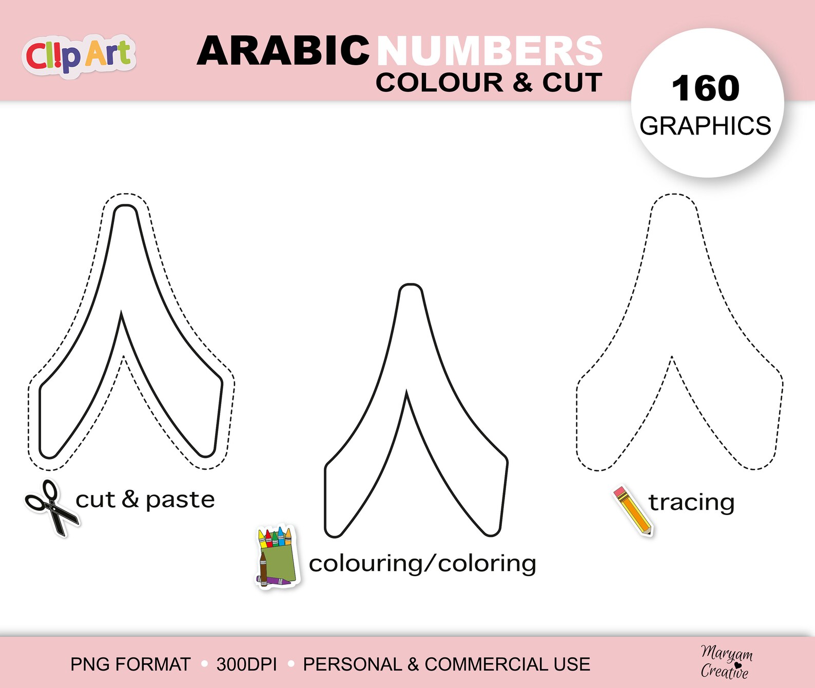 160 Arabic Numbers Colour and Cut Clipart, Tracing, Cutting, Colouring ...