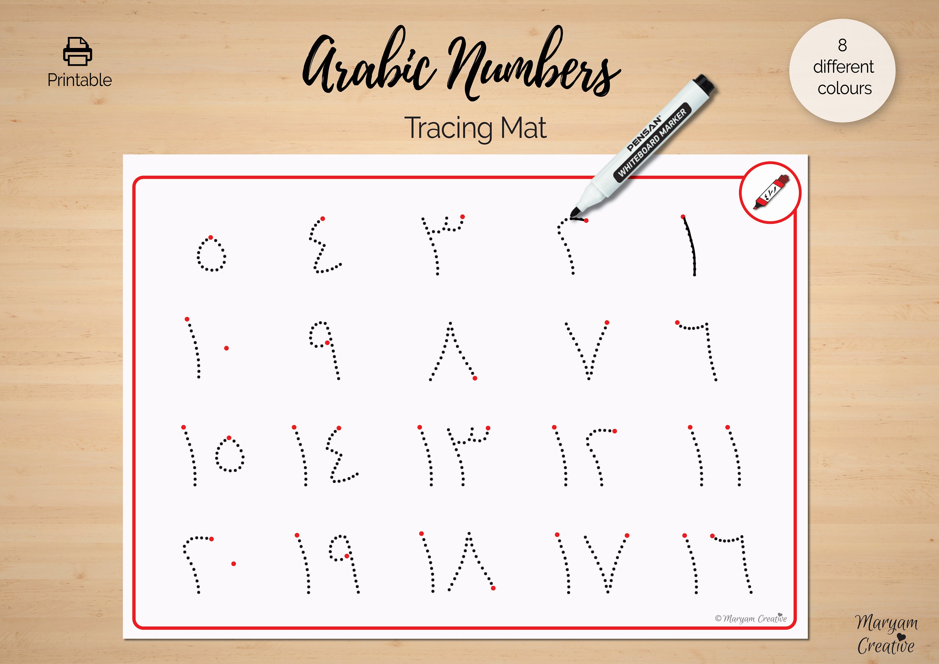 Arabic numbers tracing mat printable Arabic numbers arabic | Etsy