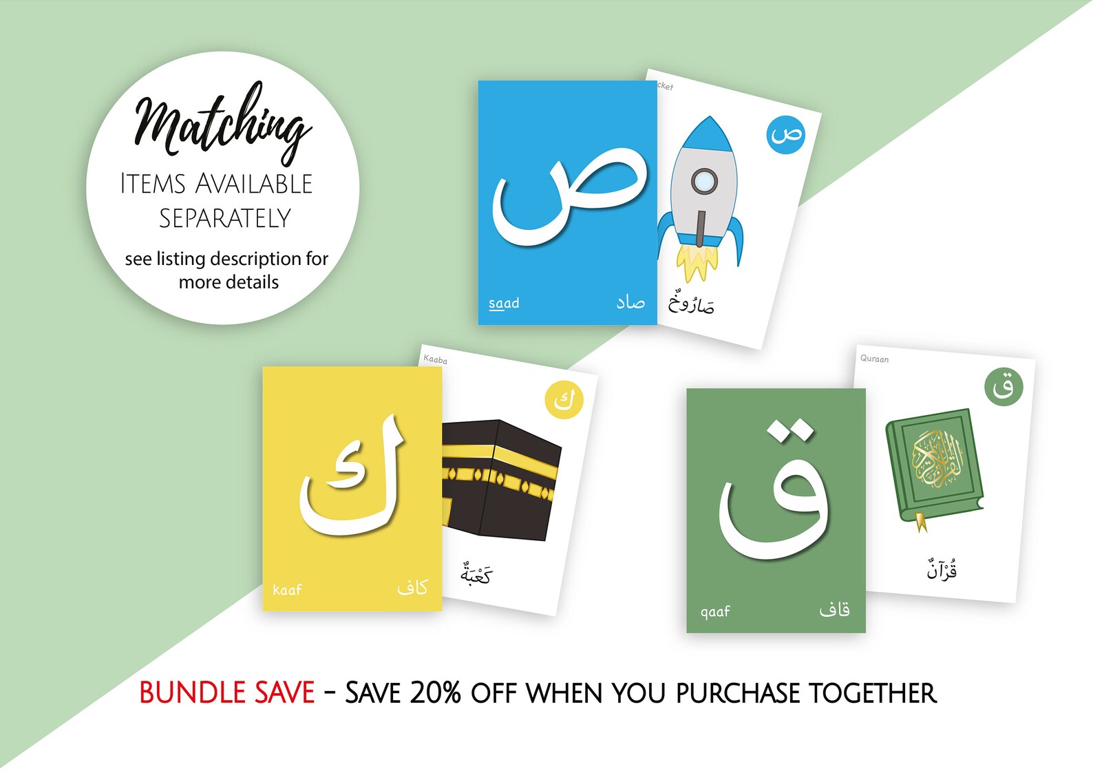 Arabic Alphabet With Pictures Flashcards Printable XL Quran - Etsy