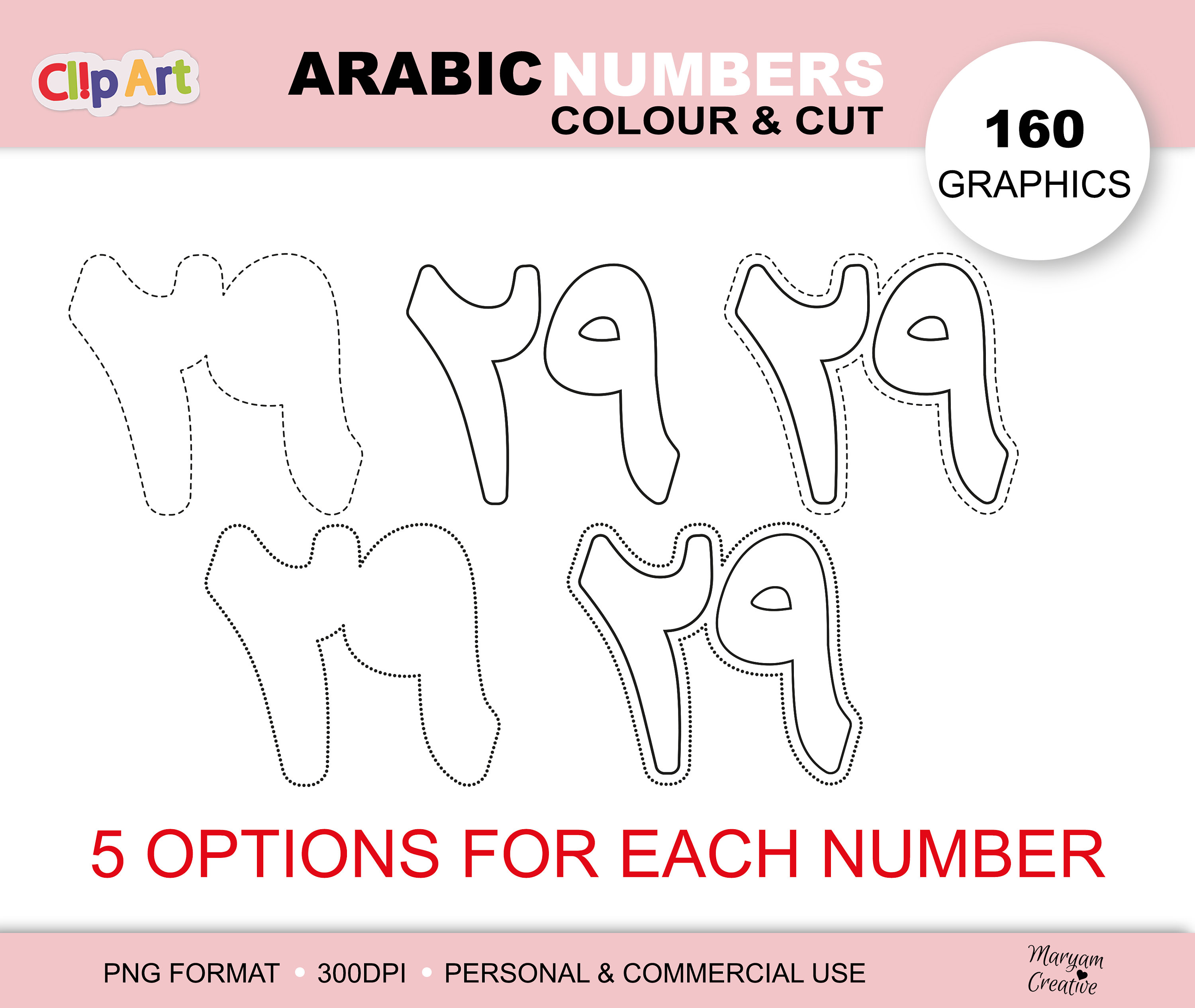 160 Arabic Numbers Colour and Cut Clipart, Tracing, Cutting, Colouring ...