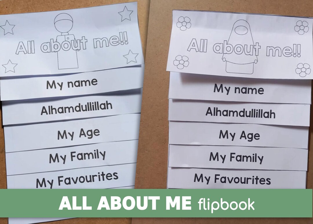 All About Me Flipbook, Muslim Kids, Craft Activity - Instant Download ...