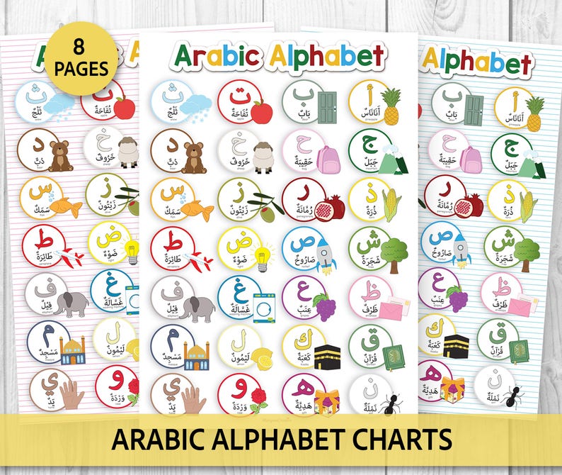 Arabic Alphabet Charts: Homeschool & Classroom Learning (instant ...