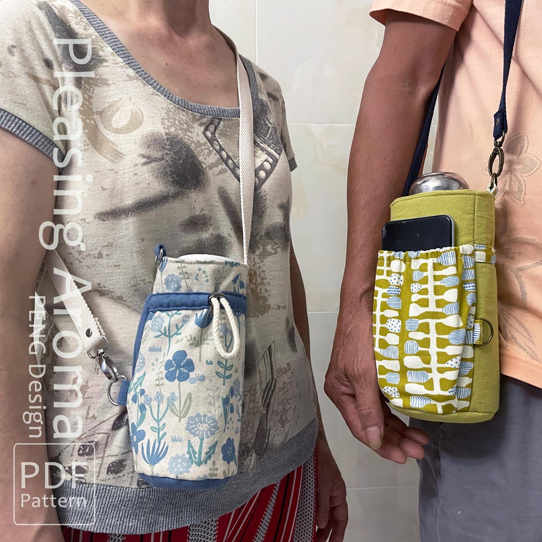 Bottle Bag With Strap Sewing Pattern, Bottle Holder Sling Bag, 2 Sizes ...