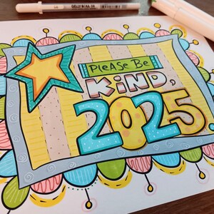 Happy New Year 2025 Whimsical Coloring Sheet Resolutions Easy Simple ...