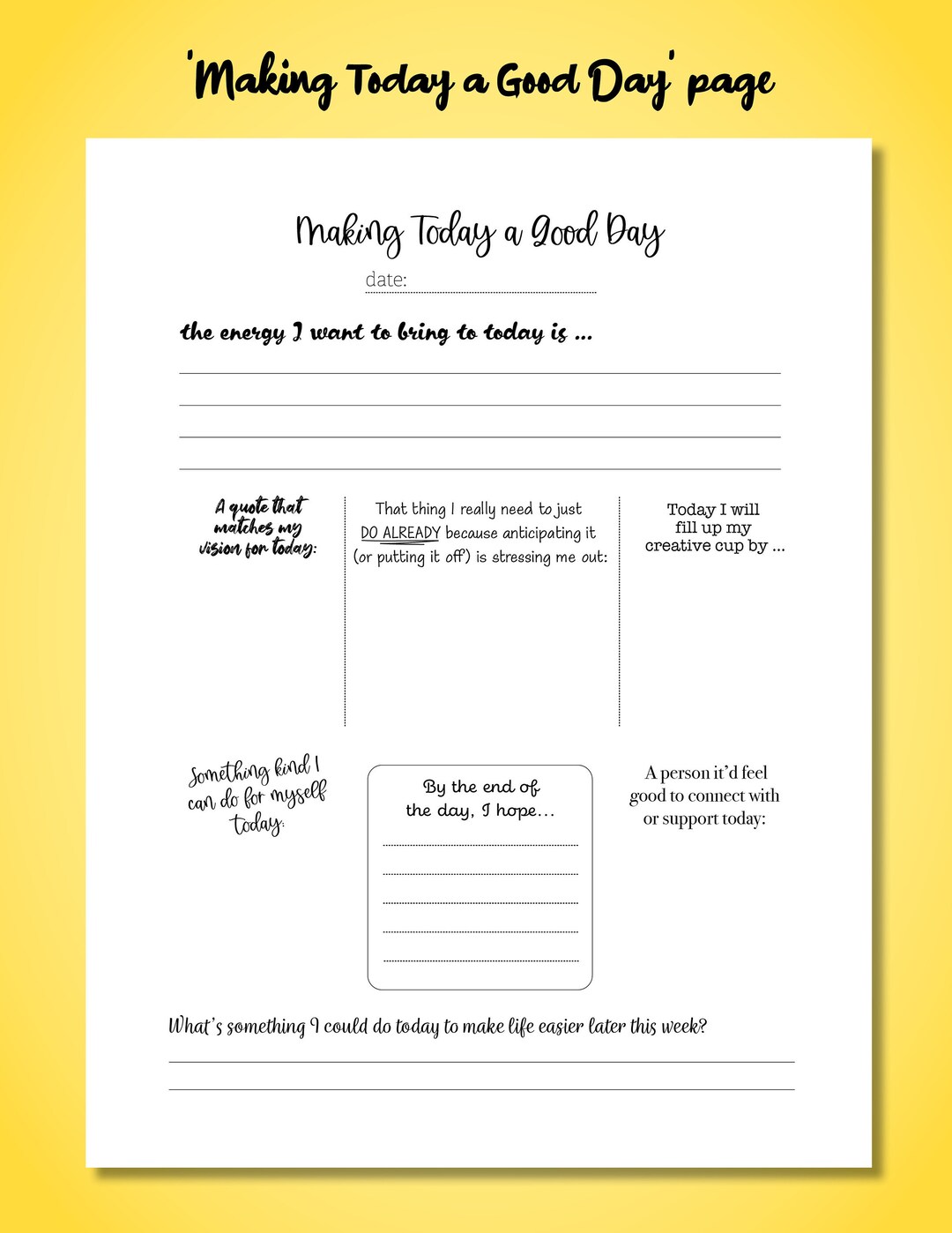 Making Today a Good Day Printable Planning Sheet - Goal Setting ...