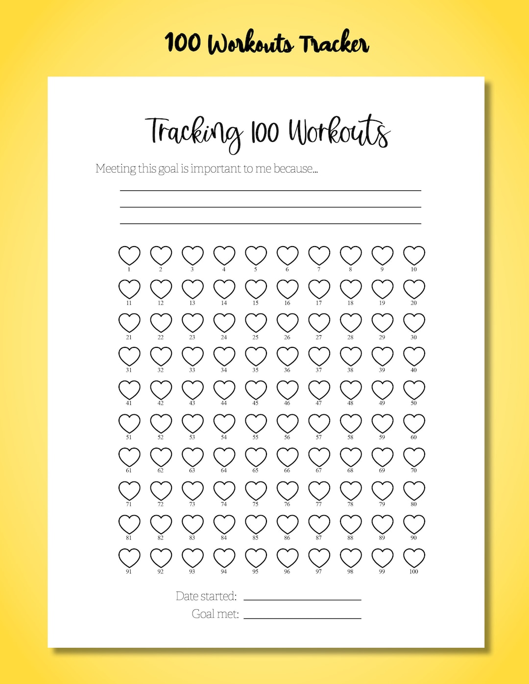 100 Workouts Tracker -- Keep Track of Your Workouts, Fitness Goals - Etsy