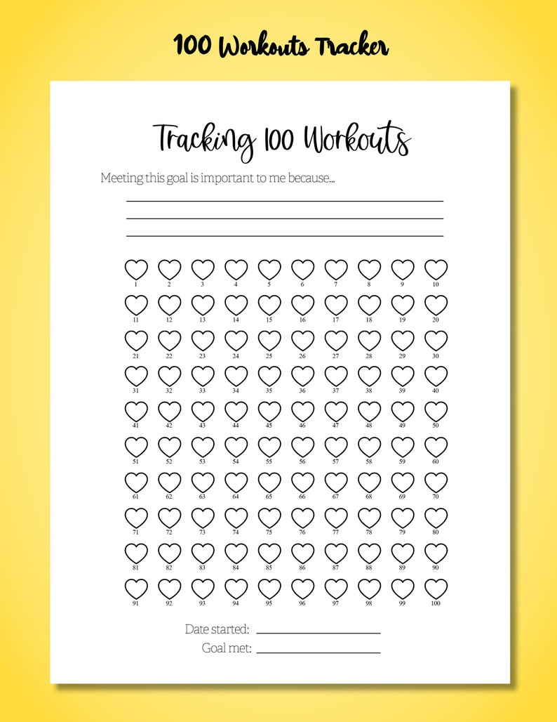 100 Workouts Tracker -- Keep Track of Your Workouts, Fitness Goals - Etsy