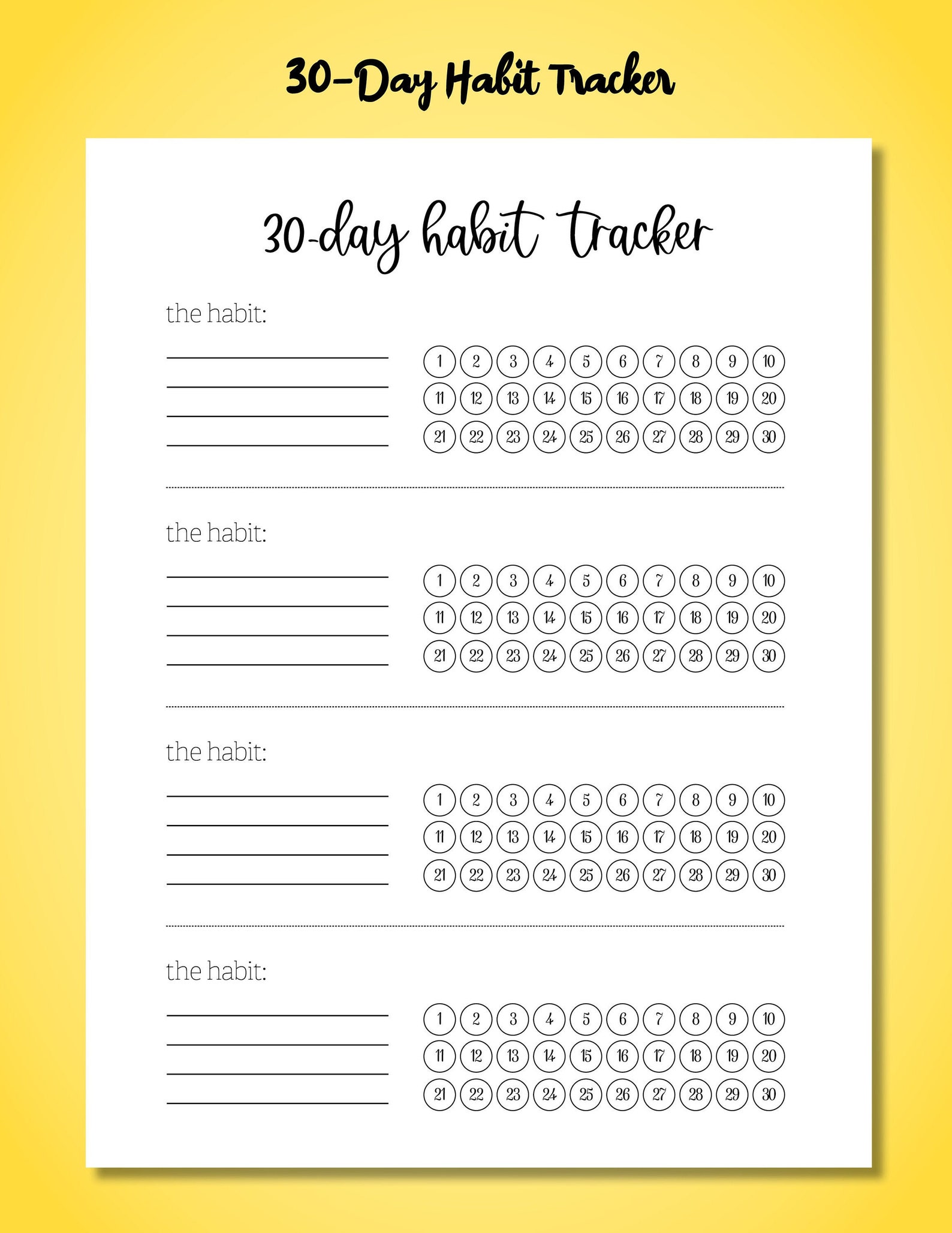 30 Day Printable Habit Tracker - Etsy