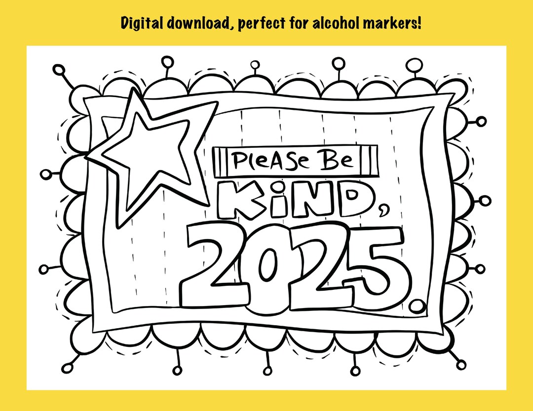 Happy New Year 2025 Whimsical Coloring Sheet Resolutions Easy Simple ...