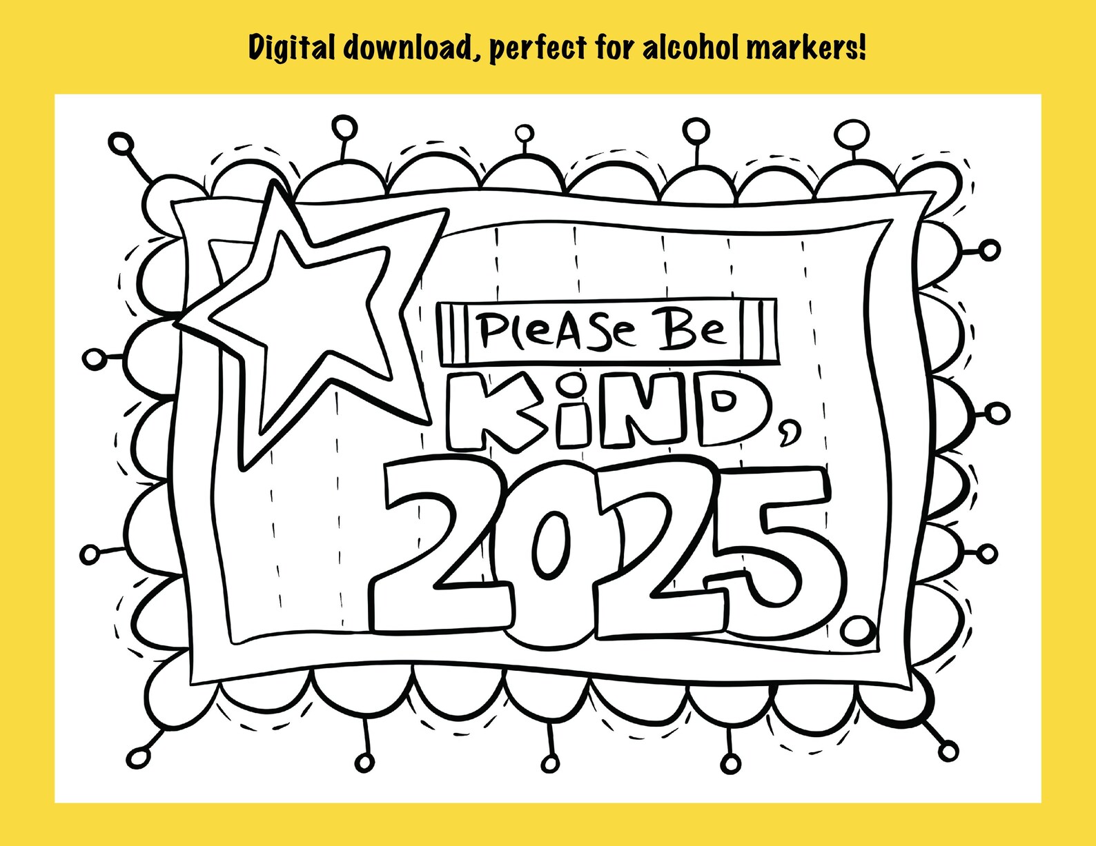 Happy New Year 2025 Whimsical Coloring Sheet Resolutions Easy Simple ...