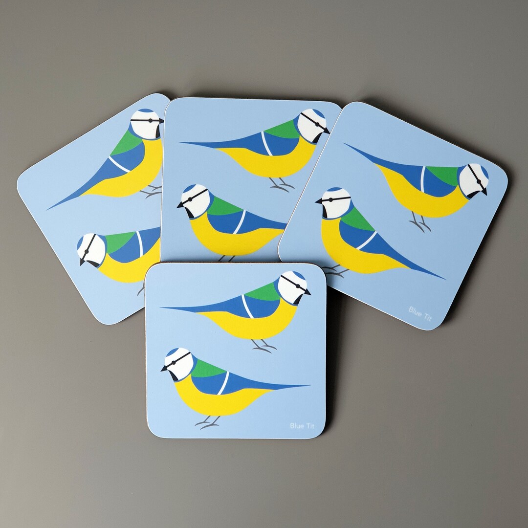 Blue Tit Coasters Set of 4 garden birds, British wildlife, outdoors ...