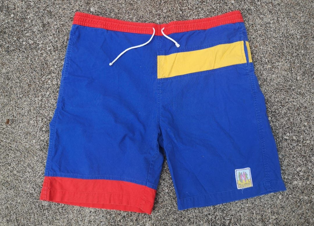Vintage 90s Color Block Swim Trunks: Retro Surf Shorts 38W - Etsy
