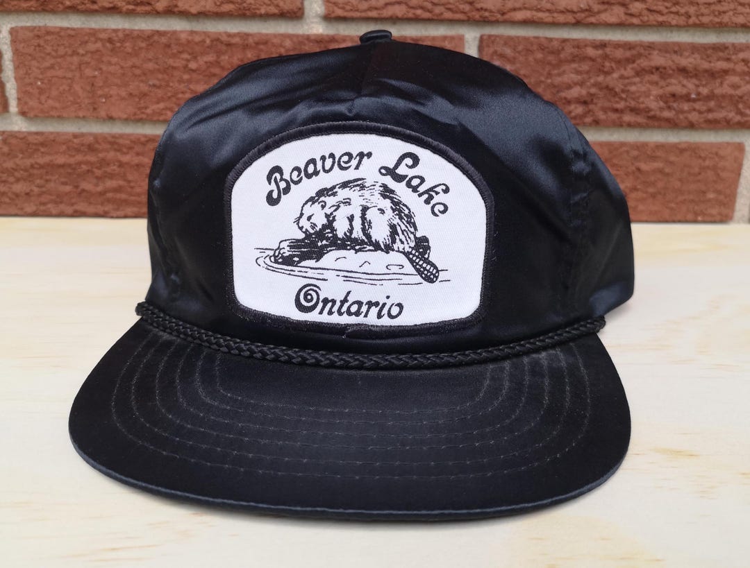 Vintage & Rad Satin 80's Beaver Lake, Ontario / Black Zip-up Cap Hat - Etsy