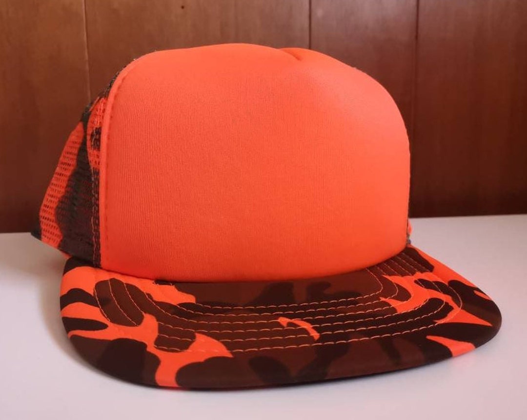 Vintage 80's DEADSTOCK Bright Orange + Camouflage Hunting Hat ...
