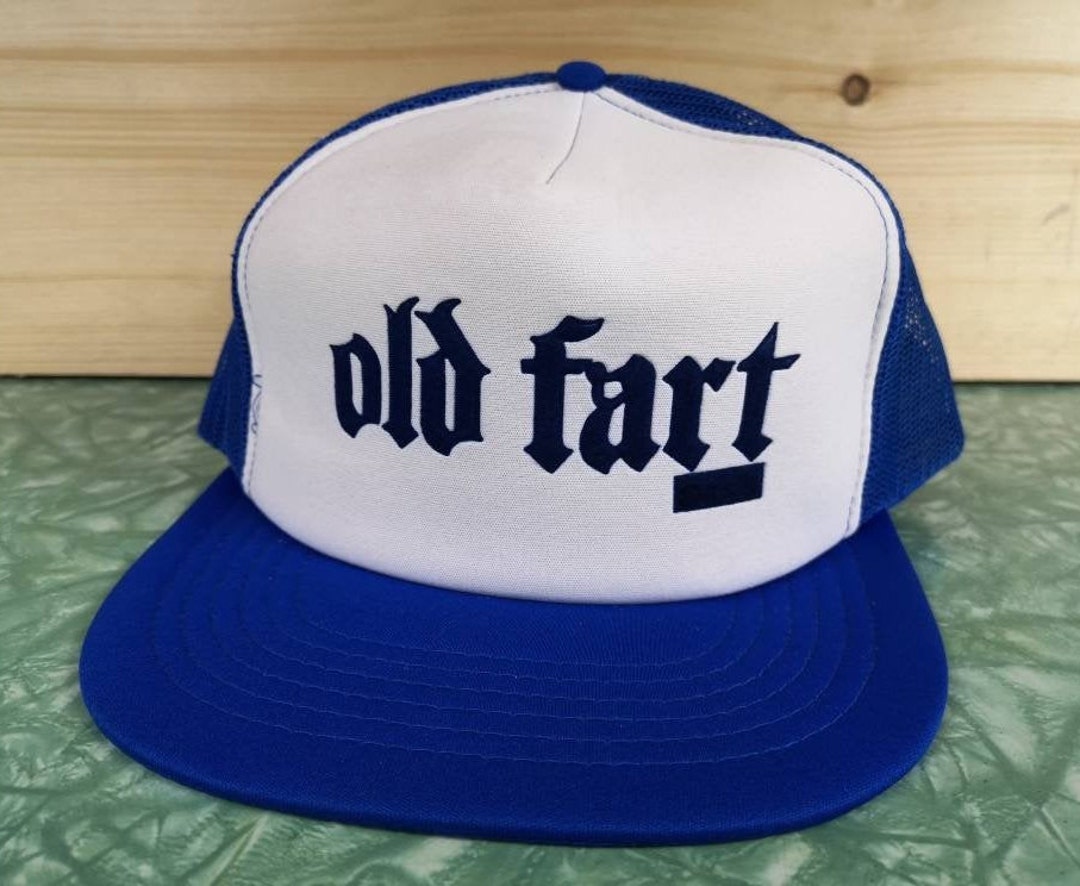 Vintage 80's DEADSTOCK old Fart Blue and White Mesh Trucker Snapback ...