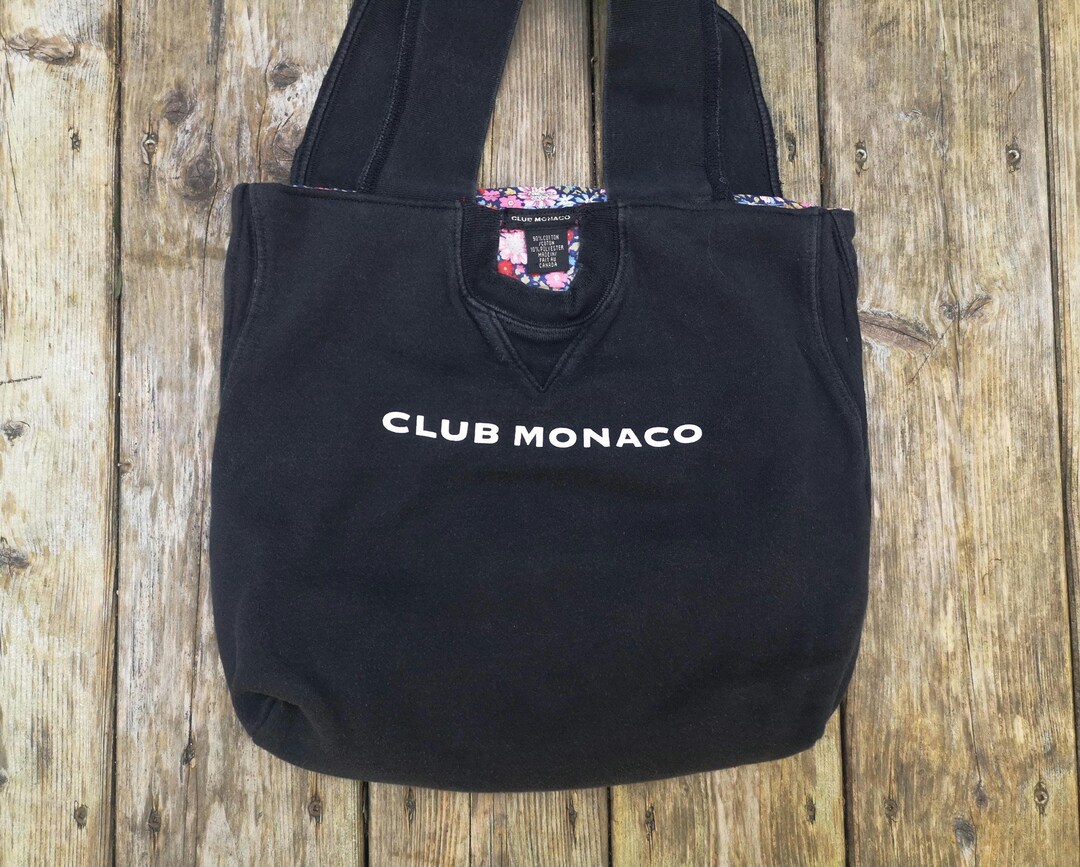 Vintage & Rad 90's Club Monaco Black + White Upcycled Tote Bag Sack W ...