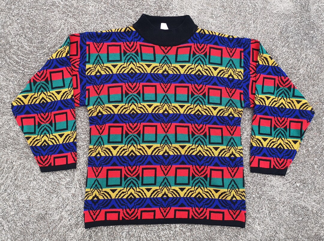 Killer Vintage 80's / 90's 100% Acrylic Knit / Funky Geometric Madness ...