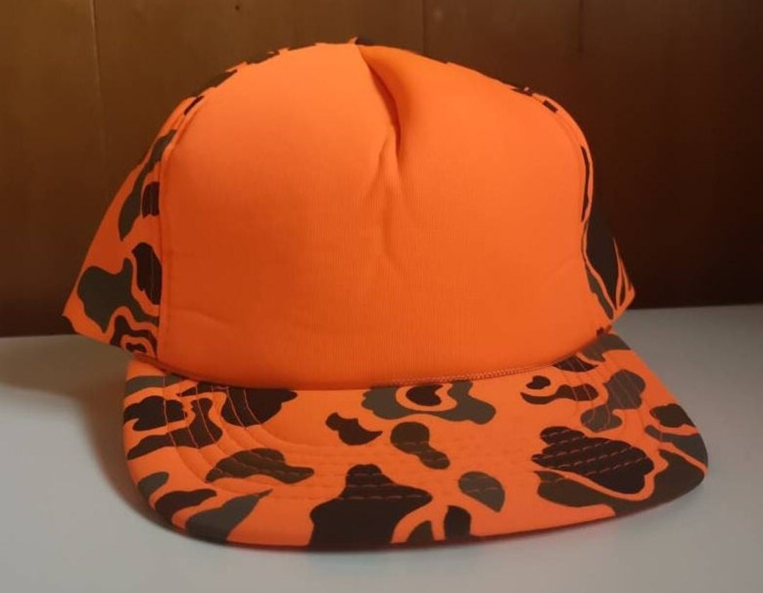Vintage 80's DEADSTOCK Bright Orange + Camouflage Hunting Hat ...