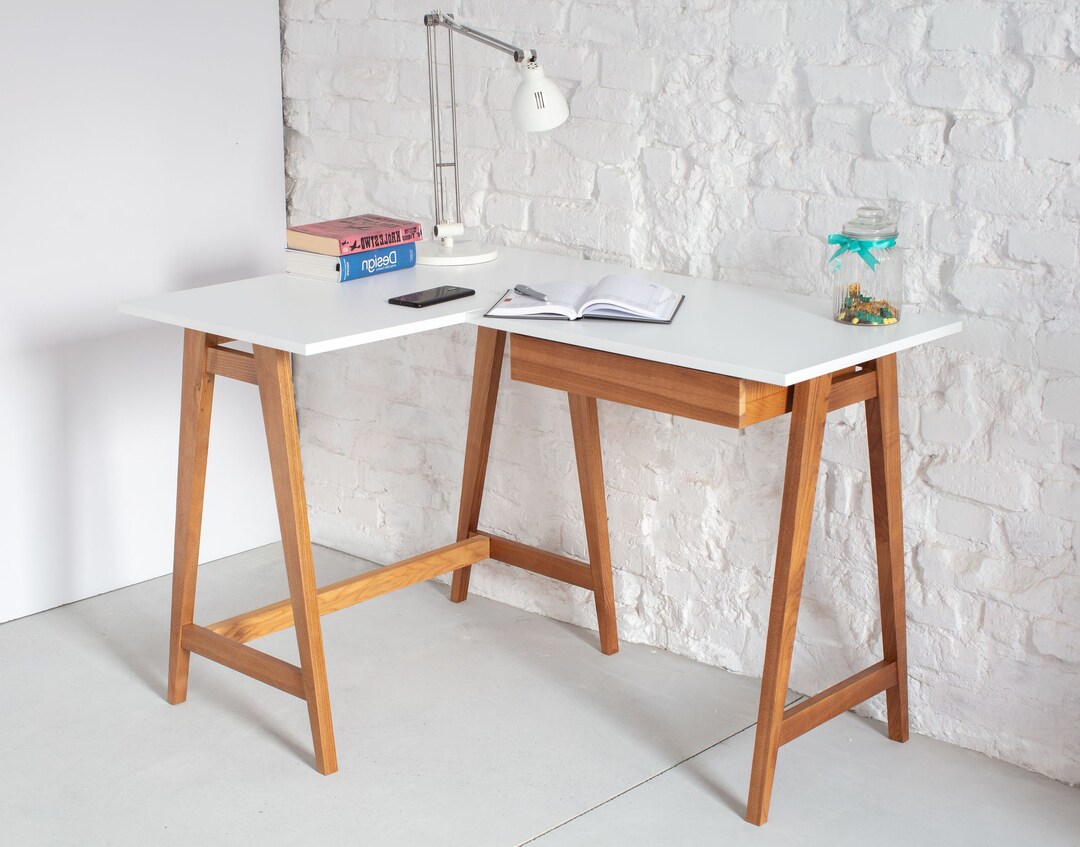LUKA L-shaped Corner Desk With One Drawer Oak Finish, Left Hand - Etsy