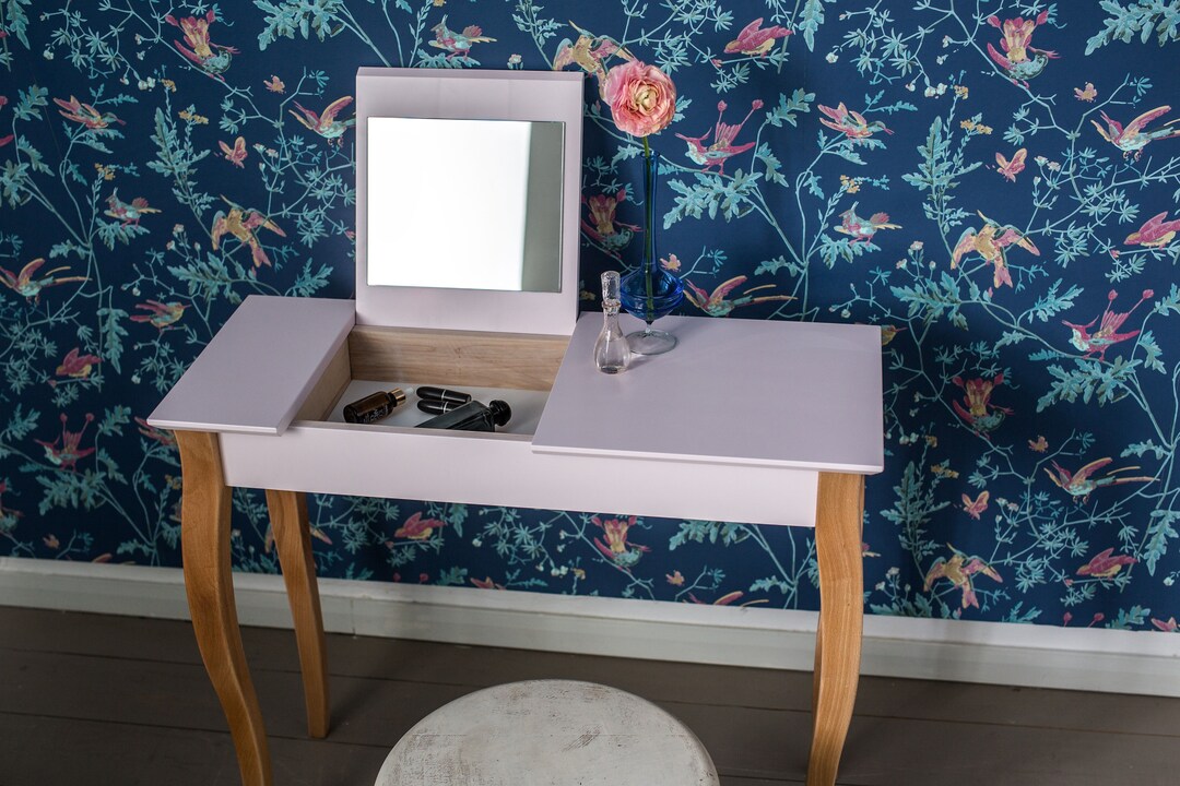 Narrow Dressing Table With Mirror LILLO - Opened Storage for Cosmetics ...