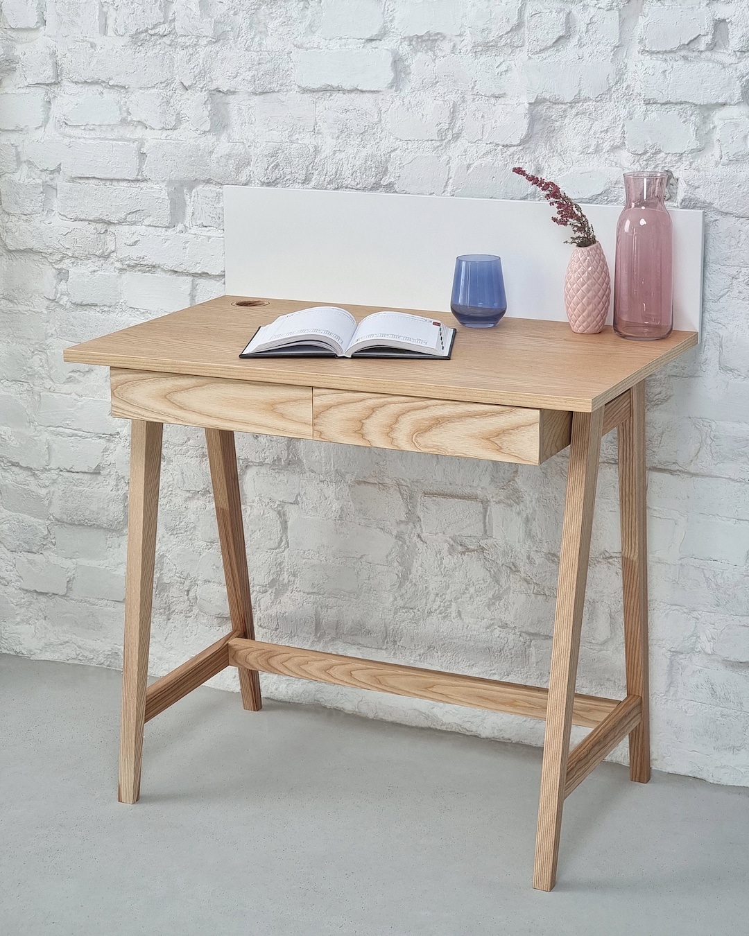 Writing Desk 50cm Depth With 2 Drawers, Various Colors -natural Ash ...