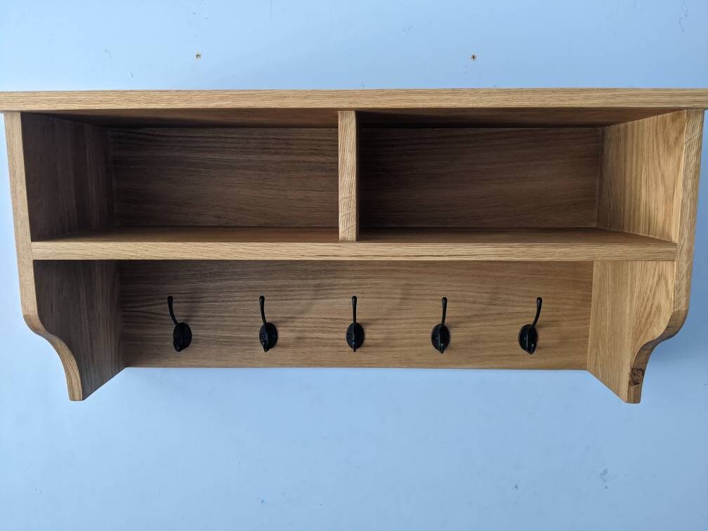 Solid oak coat rack with cubby shelves | Etsy