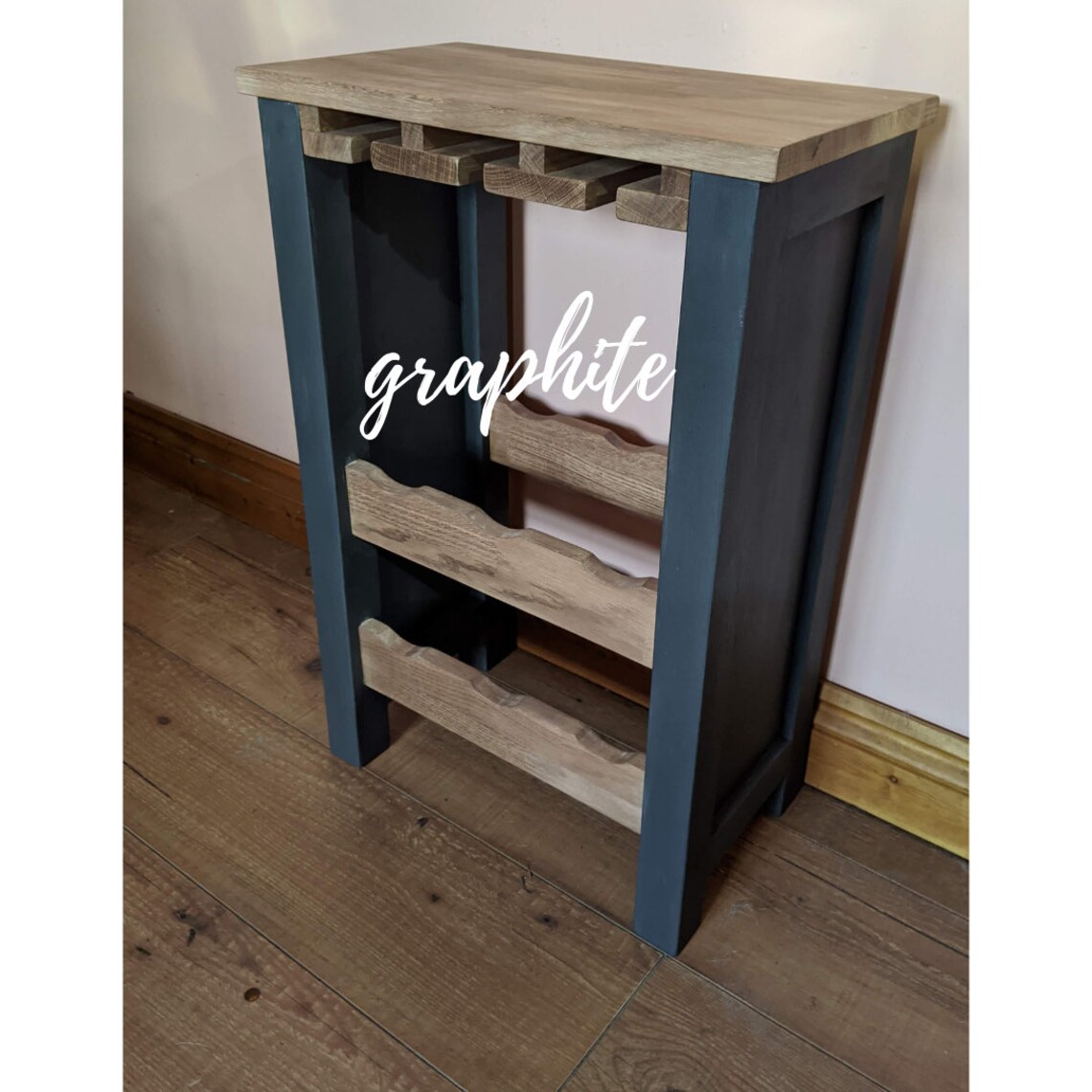 Painted Oak wine rack with glass storage | Etsy