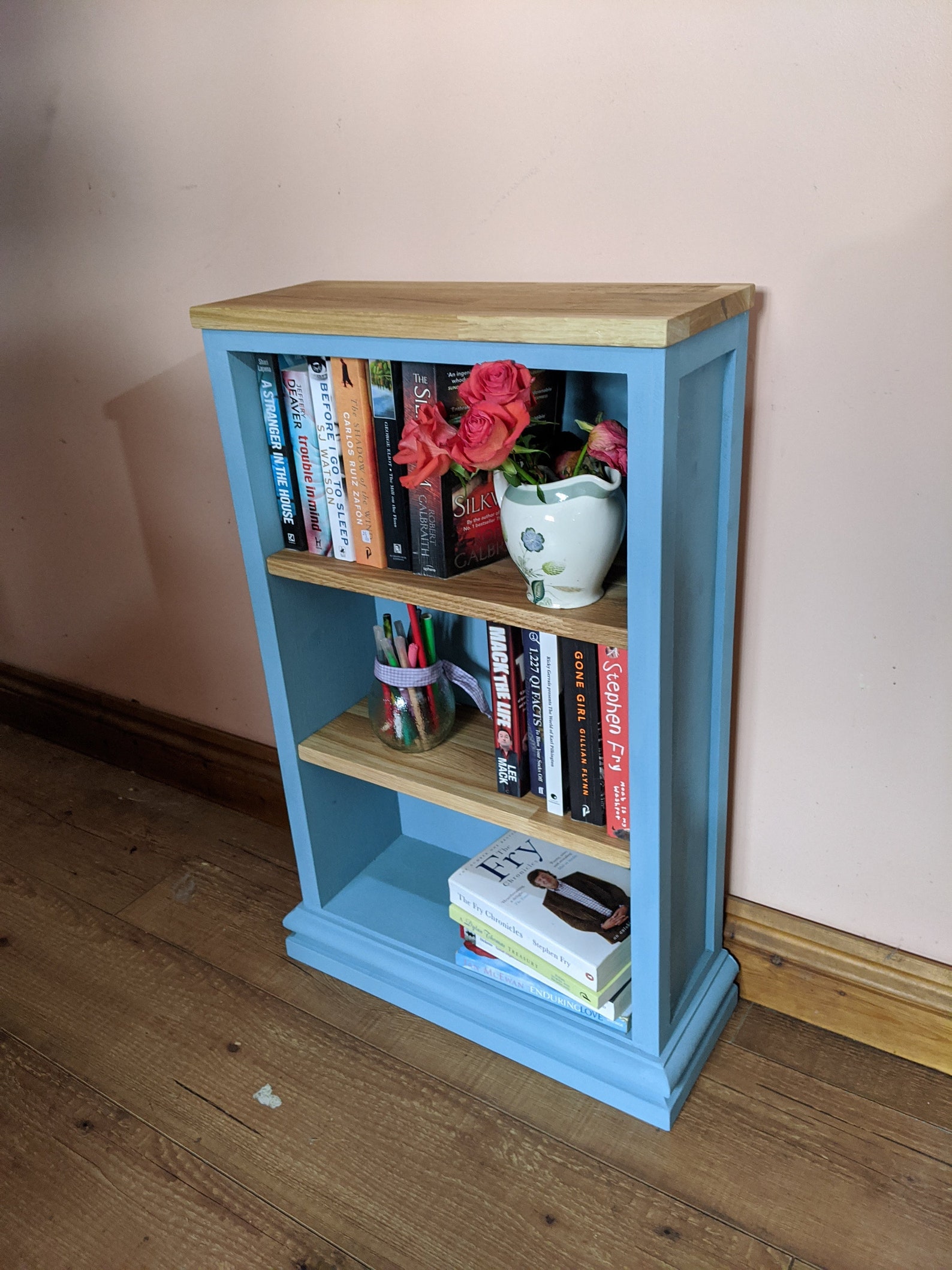 Small Painted Bookcase With Oak Shelves - Etsy