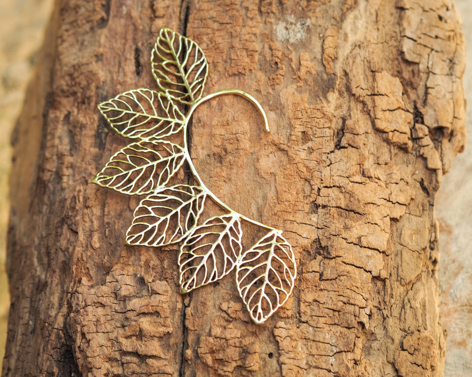 Brass Wrap Earring // Leaf Ear Wrap // Leaf Wrap Earring // Tribal Ear ...