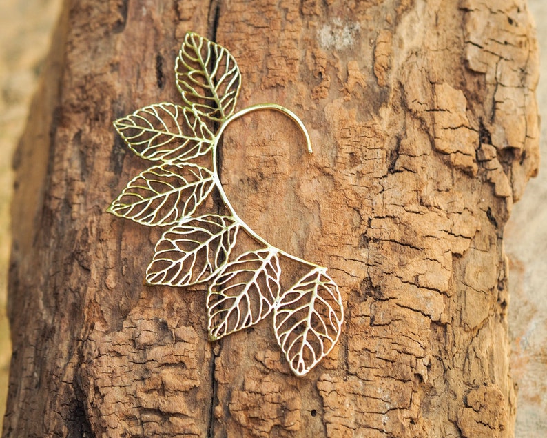 Brass Wrap Earring // Leaf Ear Wrap // Leaf Wrap Earring // Tribal Ear ...