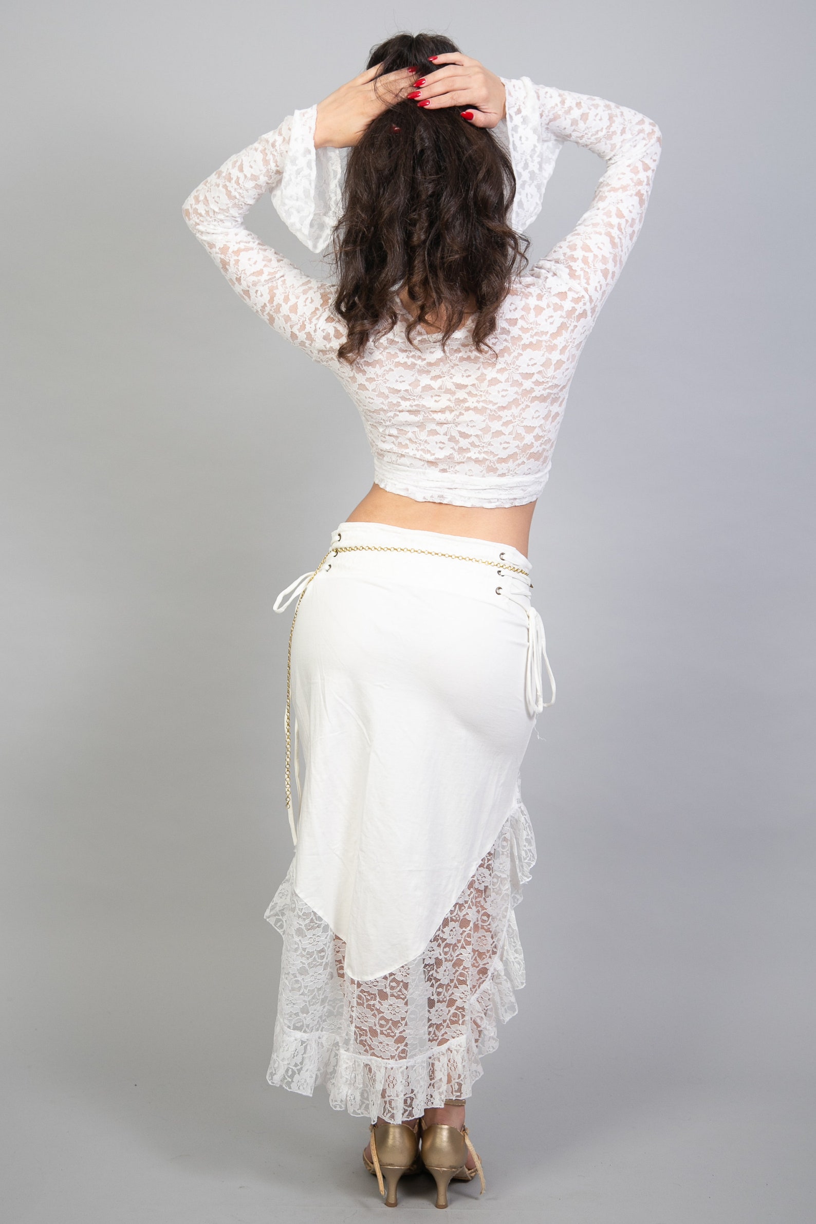 Turquoise Lace Wrap Crop Top W Long Bell Sleeves For Women Etsy