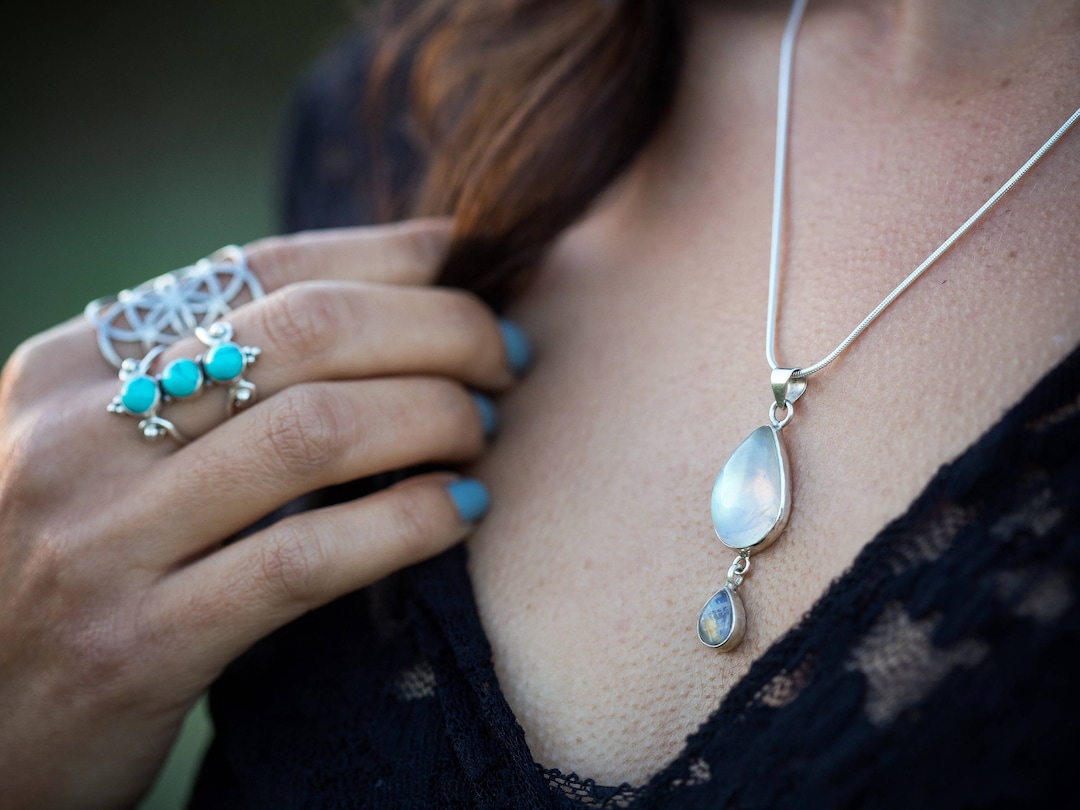 Moonstone Necklace // Moonstone Pendant Necklace // Sterling Silver ...