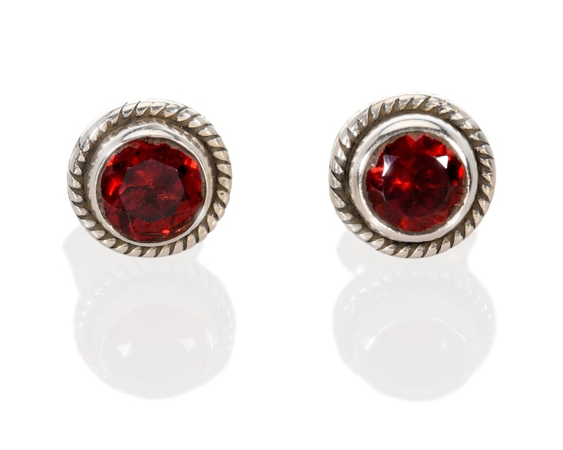 Garnet Studs, Sterling Silver Garnet Earrings, Maroon Studs, Sterling ...