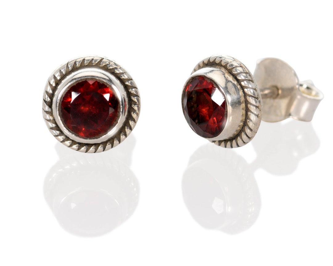 Garnet Studs, Sterling Silver Garnet Earrings, Maroon Studs, Sterling ...