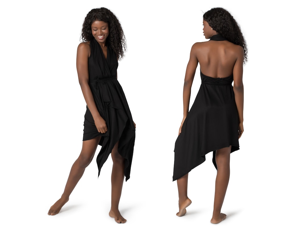 Wraparound One Size Dress | Sexy V-neck Dress for Women | Black A-line ...