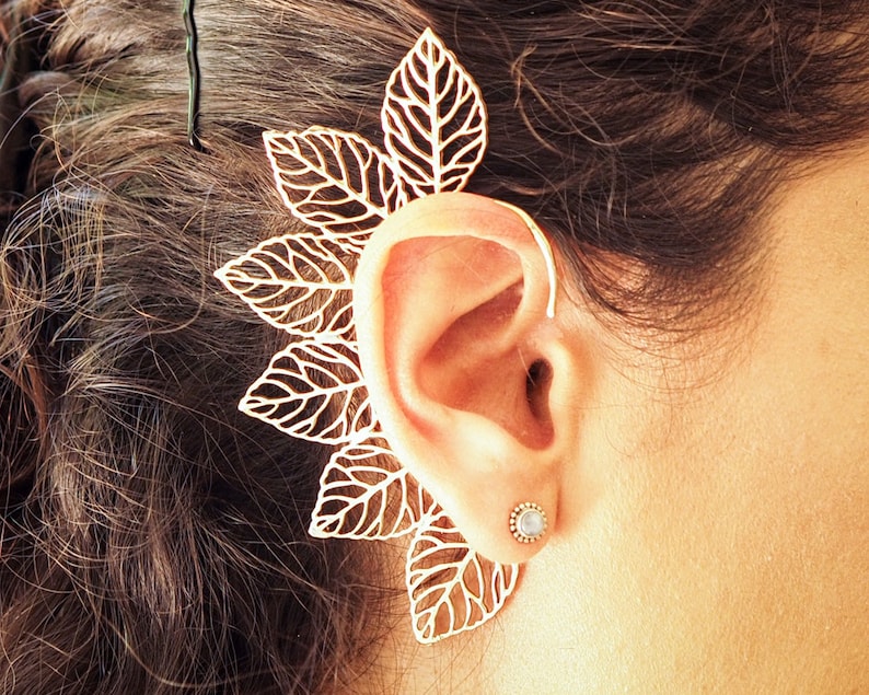 Brass Wrap Earring // Leaf Ear Wrap // Leaf Wrap Earring // Tribal Ear ...