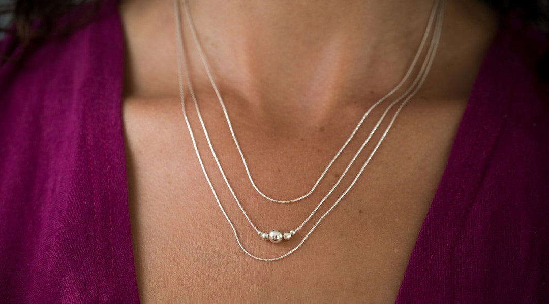 Sterling Silver Layered Necklace Set, Triple Necklace, Sterling Silver ...