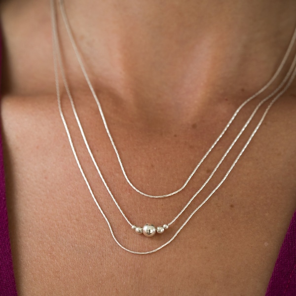 Tripled Layered Sterling Silver Necklace - Etsy