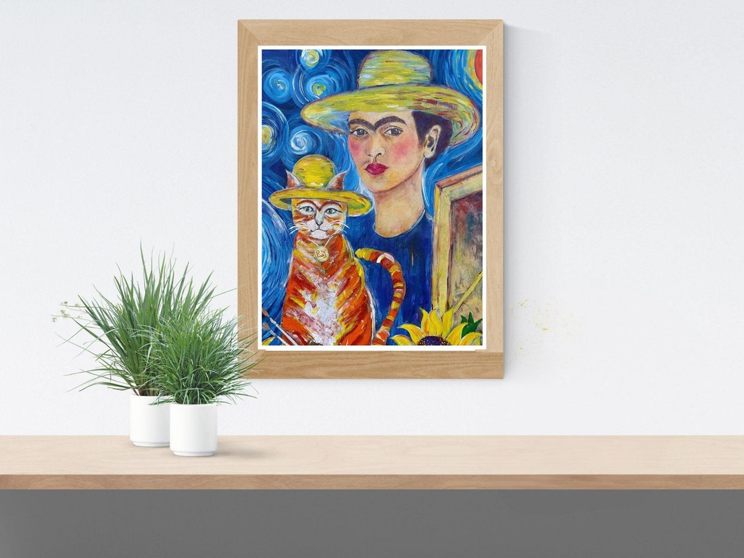Van Gogh Wall Art Frida Kahlo Cat Printable Art Poster - Etsy