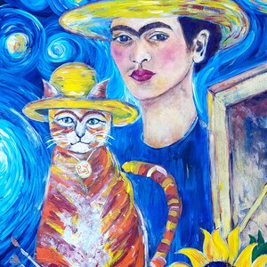 Van Gogh Wall Art Frida Kahlo Cat Printable Art Poster - Etsy Australia