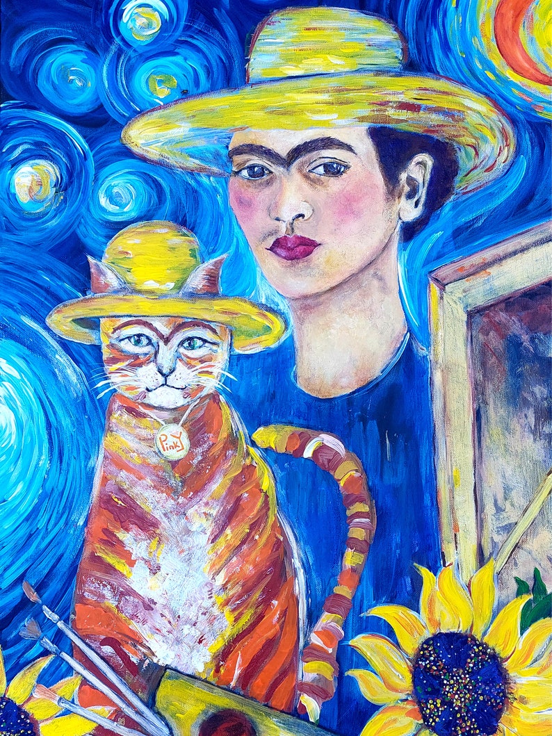 Van Gogh Wall Art Frida Kahlo Cat Printable Art Poster - Etsy Australia